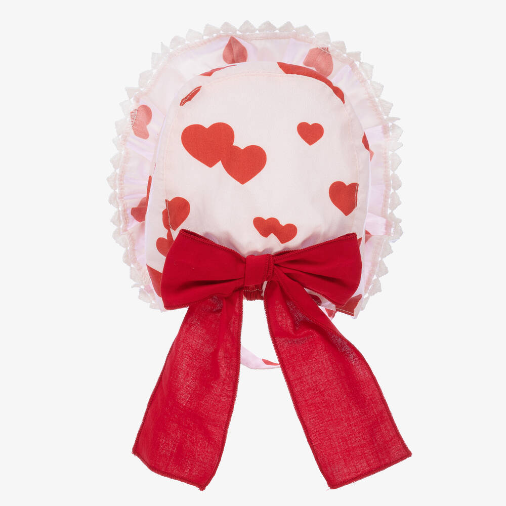 Phi Clothing - Girls Pink Cotton Heart Bonnet | Childrensalon Outlet