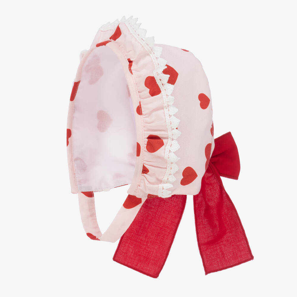 Phi Clothing - Girls Pink Cotton Heart Bonnet | Childrensalon Outlet