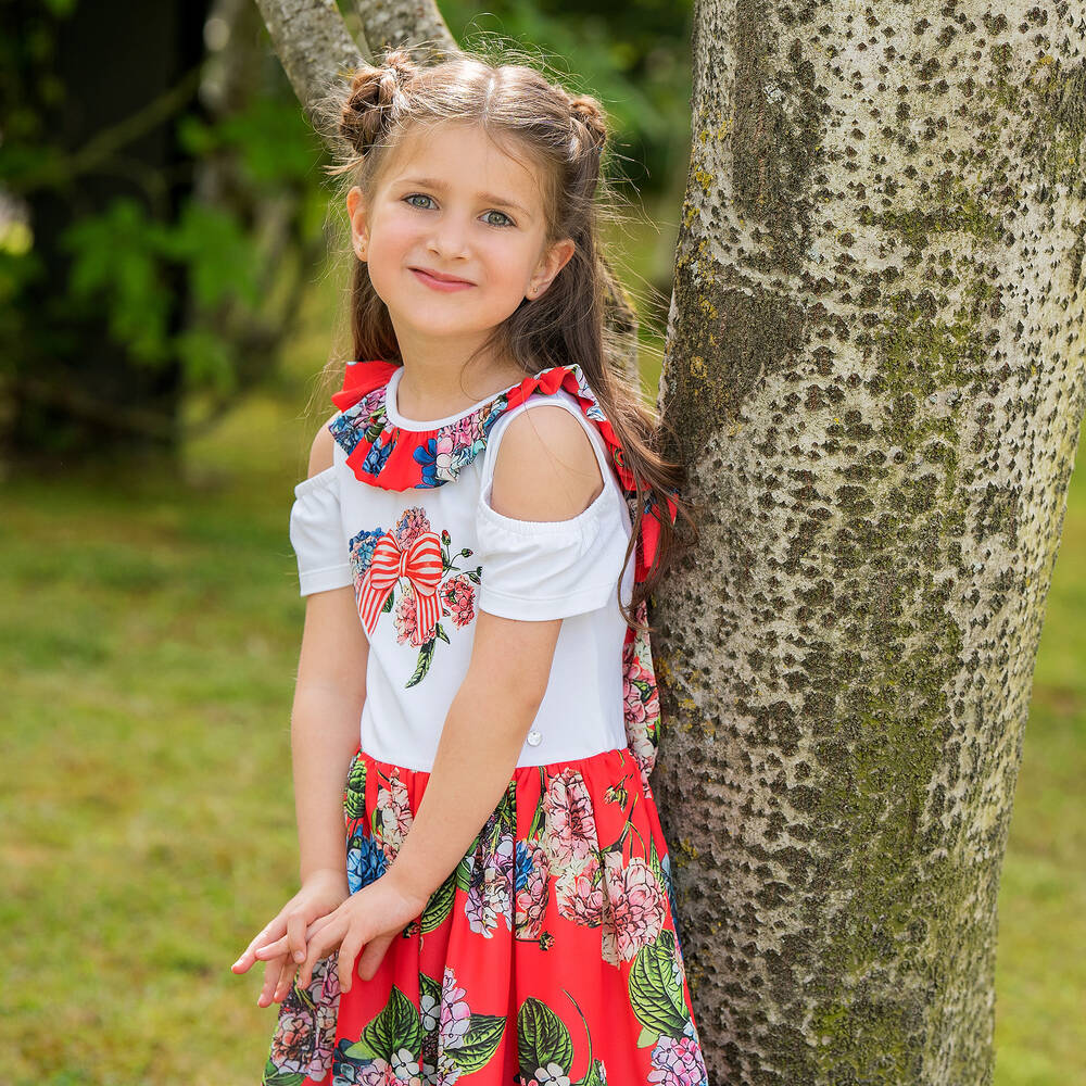 Piccola Speranza - Girls White & Red Floral Dress | Childrensalon Outlet
