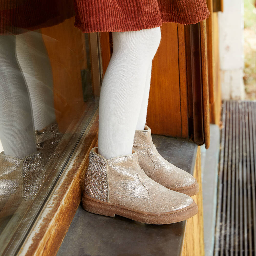 Pom d'Api - Girls Gold Glitter Leather Boots | Childrensalon Outlet