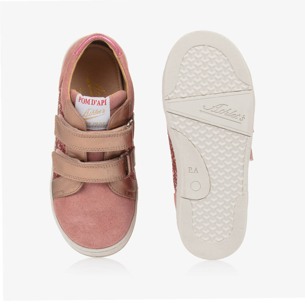 Pom d'Api - Girls Pink Suede Leather & Sequin Trainers | Childrensalon ...