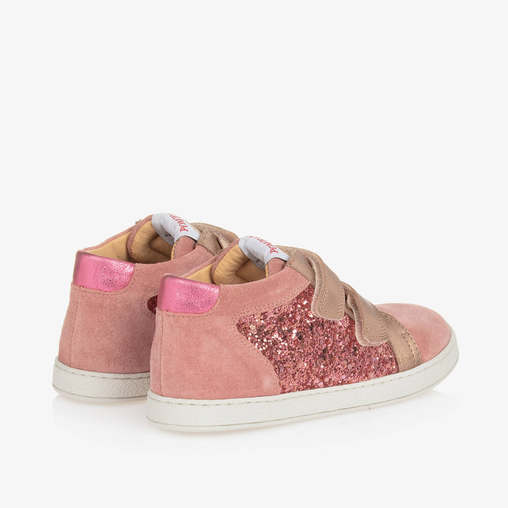 Pom d'Api - Girls Pink Suede Leather & Sequin Trainers | Childrensalon ...
