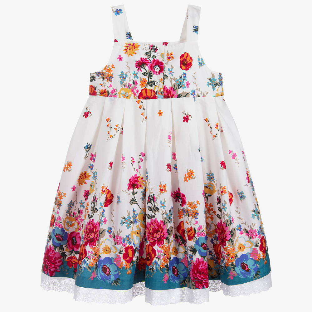 Powell Craft - Ivory Cotton Floral Dress | Childrensalon Outlet