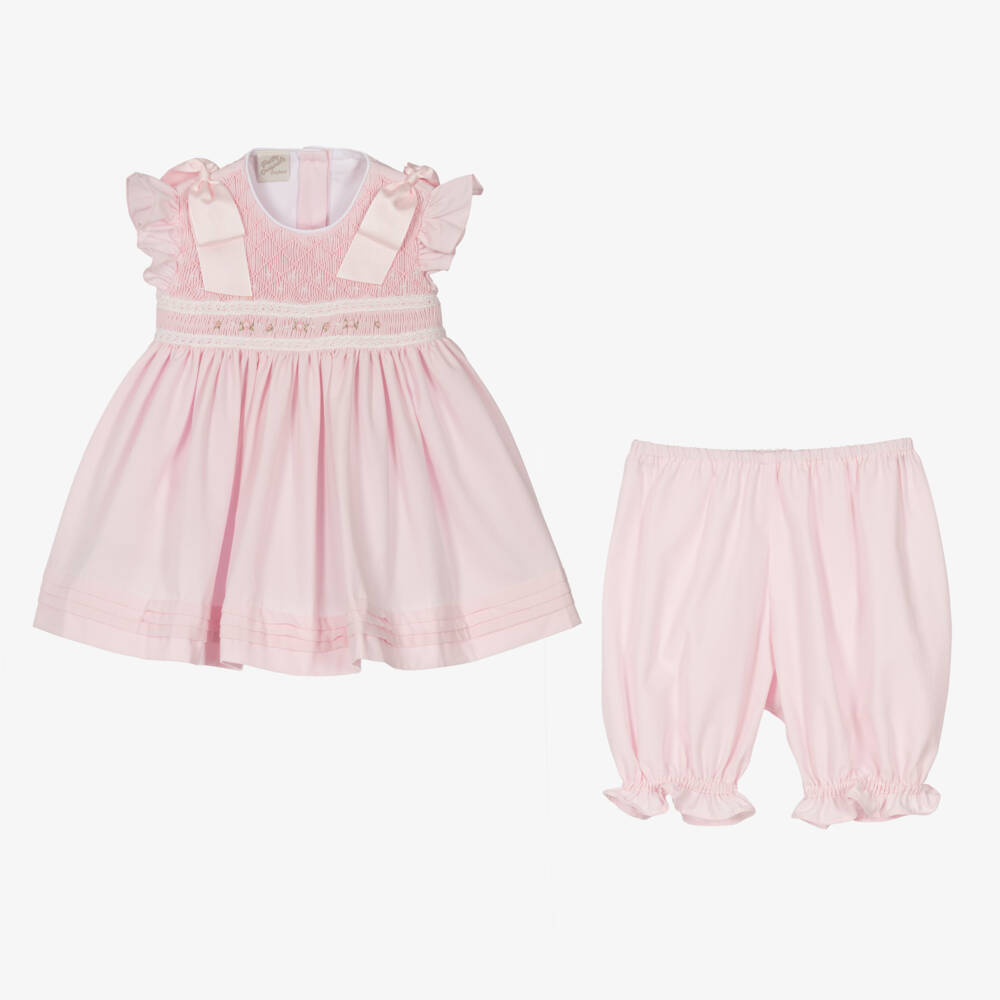 Pretty Originals - Girls Pink Smocked Cotton Dress Set | Childrensalon ...