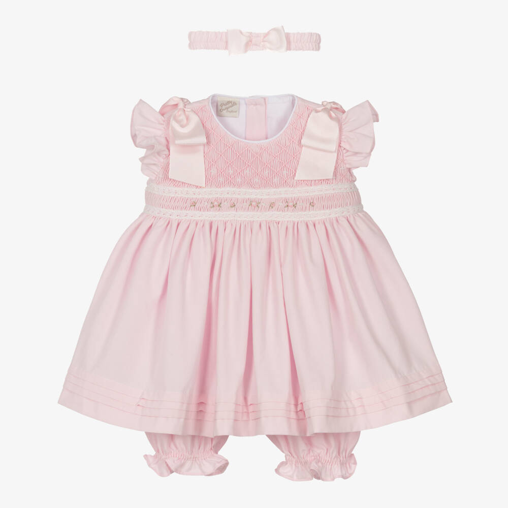 Pretty Originals - Girls Pink Smocked Cotton Dress Set | Childrensalon ...