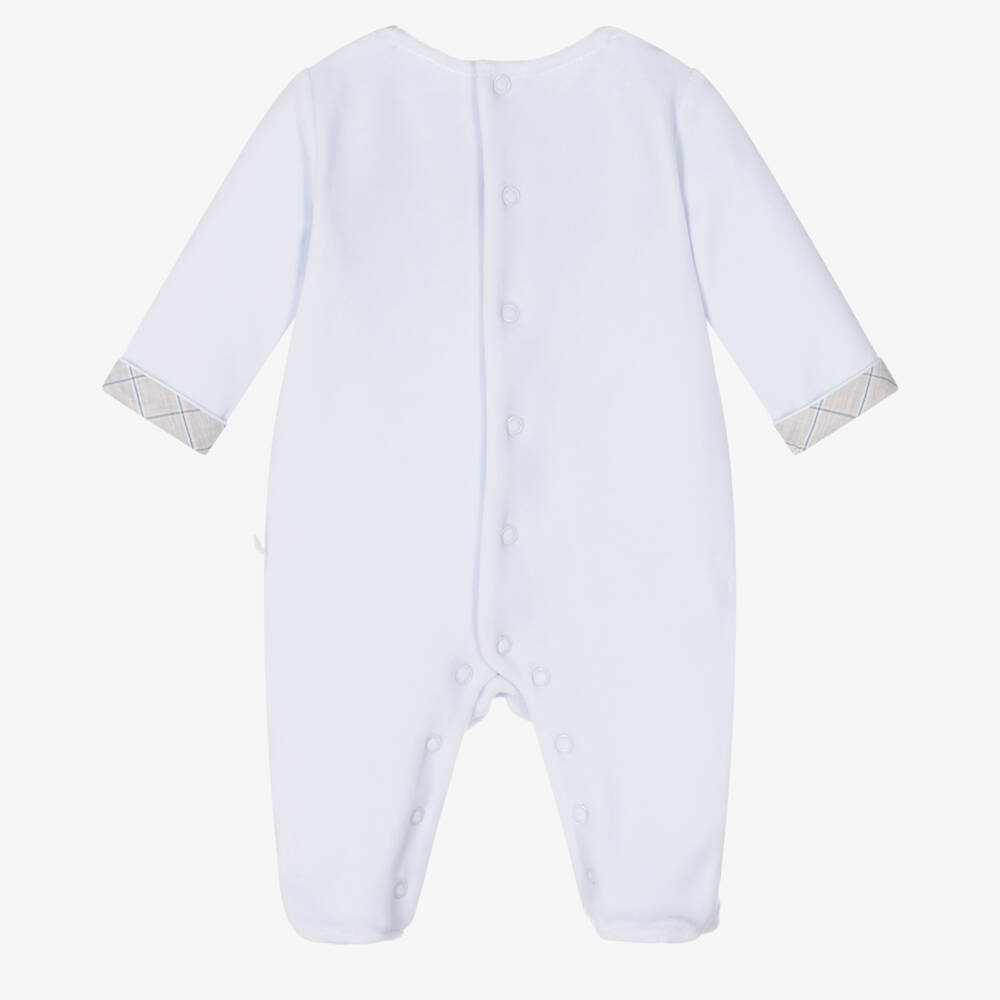 Pureté Du... Bébé - Boys Blue Velour Babygrow | Childrensalon Outlet