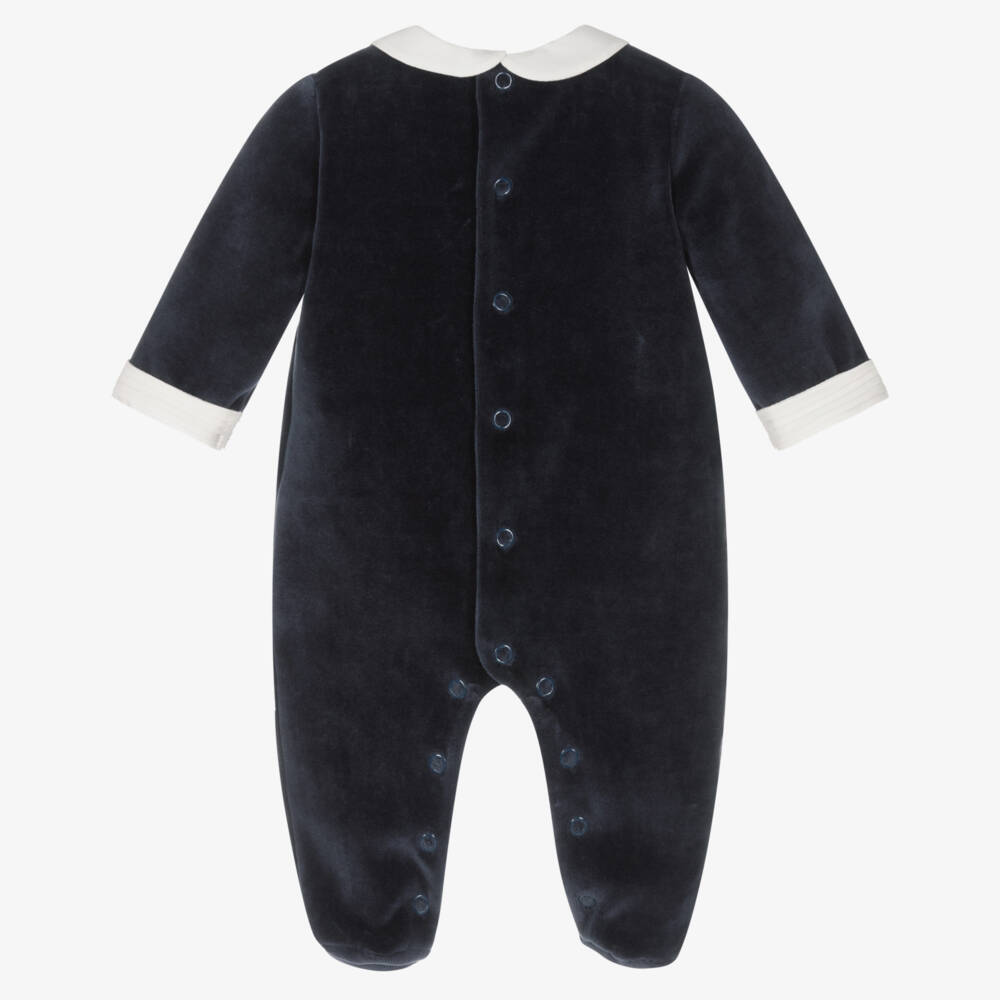 Pureté Du... Bébé - Boys Navy Blue Velour Babygrow | Childrensalon Outlet