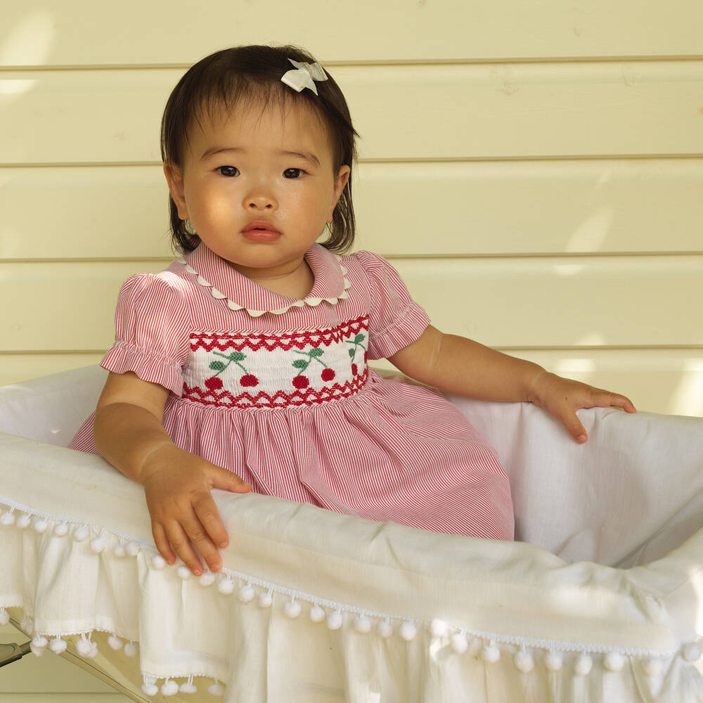 Rachel Riley - Baby Girls Red & White Smocked Dress | Childrensalon Outlet