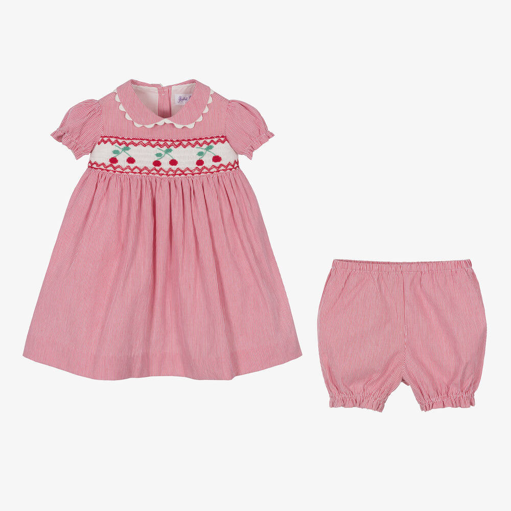 Rachel Riley - Baby Girls Red & White Smocked Dress | Childrensalon Outlet