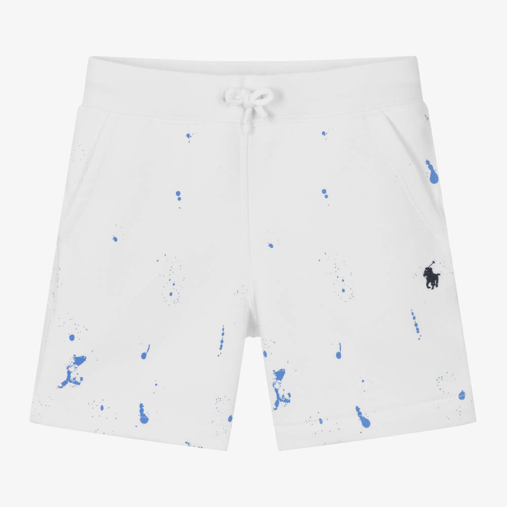 Ralph Lauren - Boys White Cotton Paint Splatter Shorts | Childrensalon ...