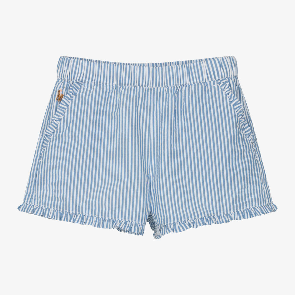Ralph Lauren - Girls Blue & White Stripe Cotton Shorts | Childrensalon ...
