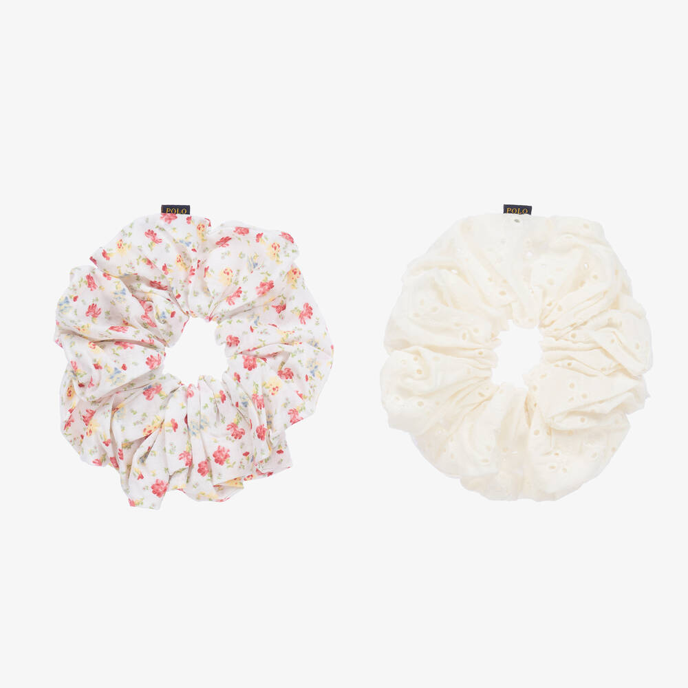 Ralph Lauren Girls Ivory Floral Scrunchies 2 Pack Childrensalon Outlet
