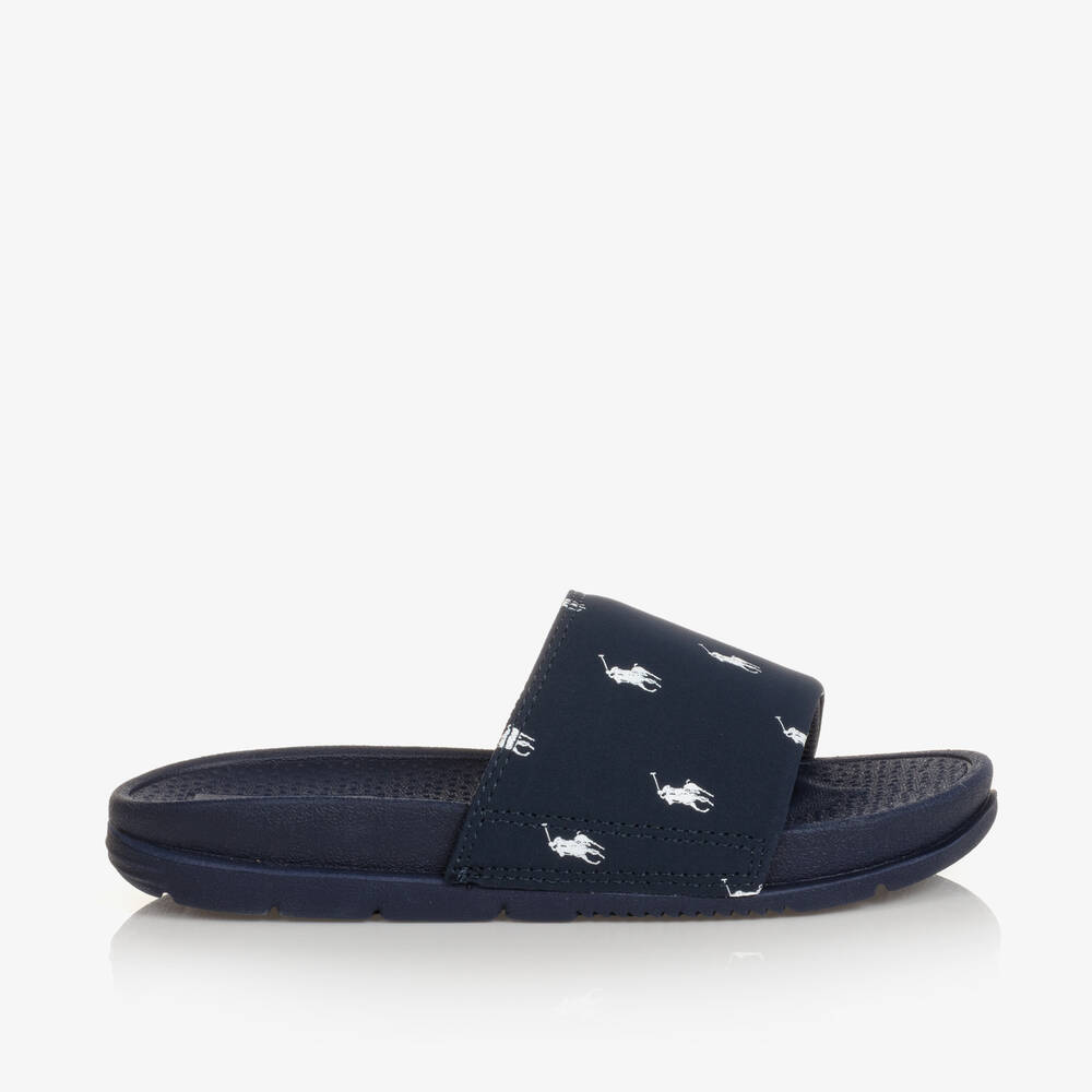 Ralph Lauren - Navy Blue Pony Sliders | Childrensalon Outlet