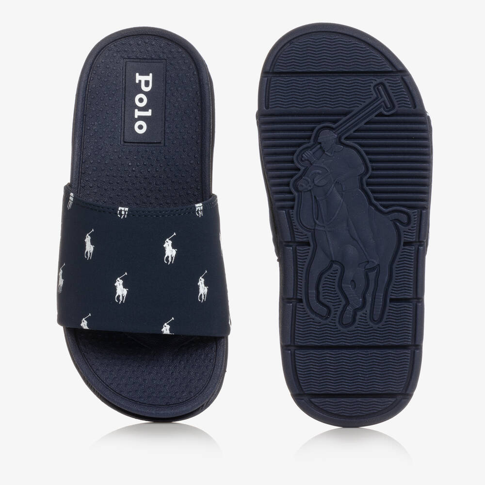 Ralph Lauren - Navy Blue Pony Sliders | Childrensalon Outlet