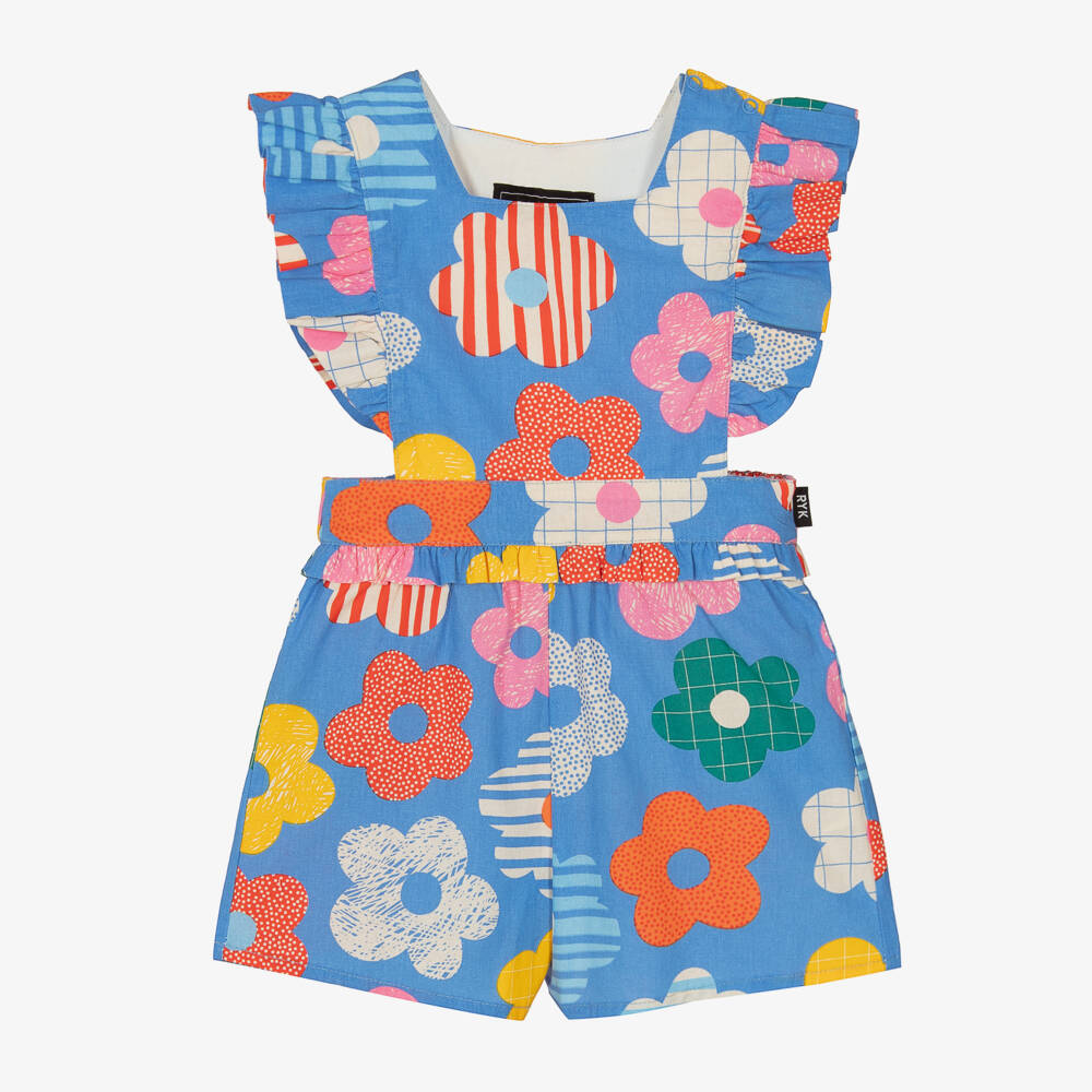 Rock Your Baby - Girls Blue Floral Print Cotton Playsuit ...