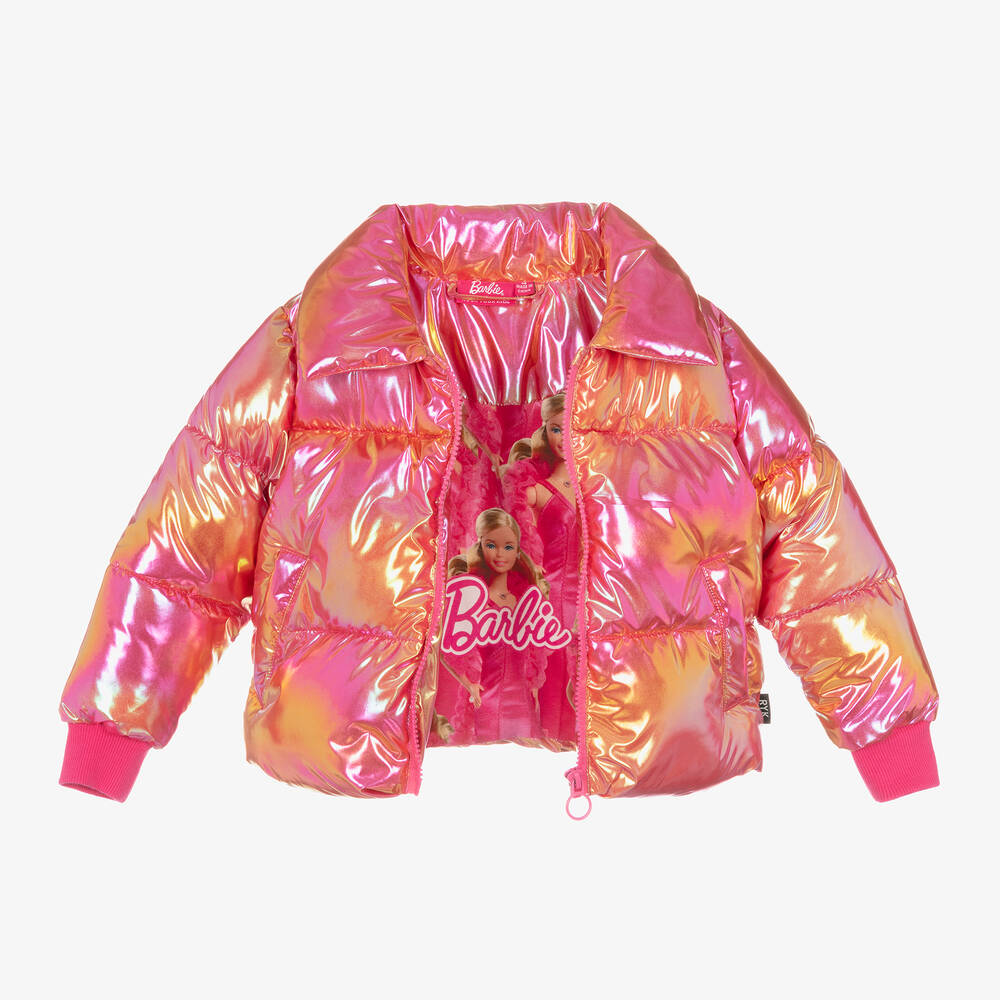 Rock Your Baby - Girls Metallic Pink Barbie Puffer Jacket ...