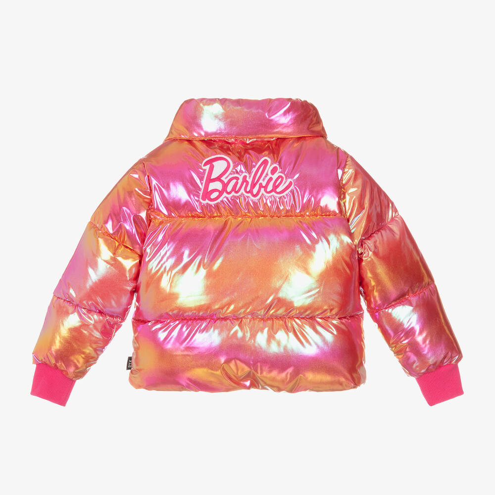Rock Your Baby - Girls Metallic Pink Barbie Puffer Jacket ...