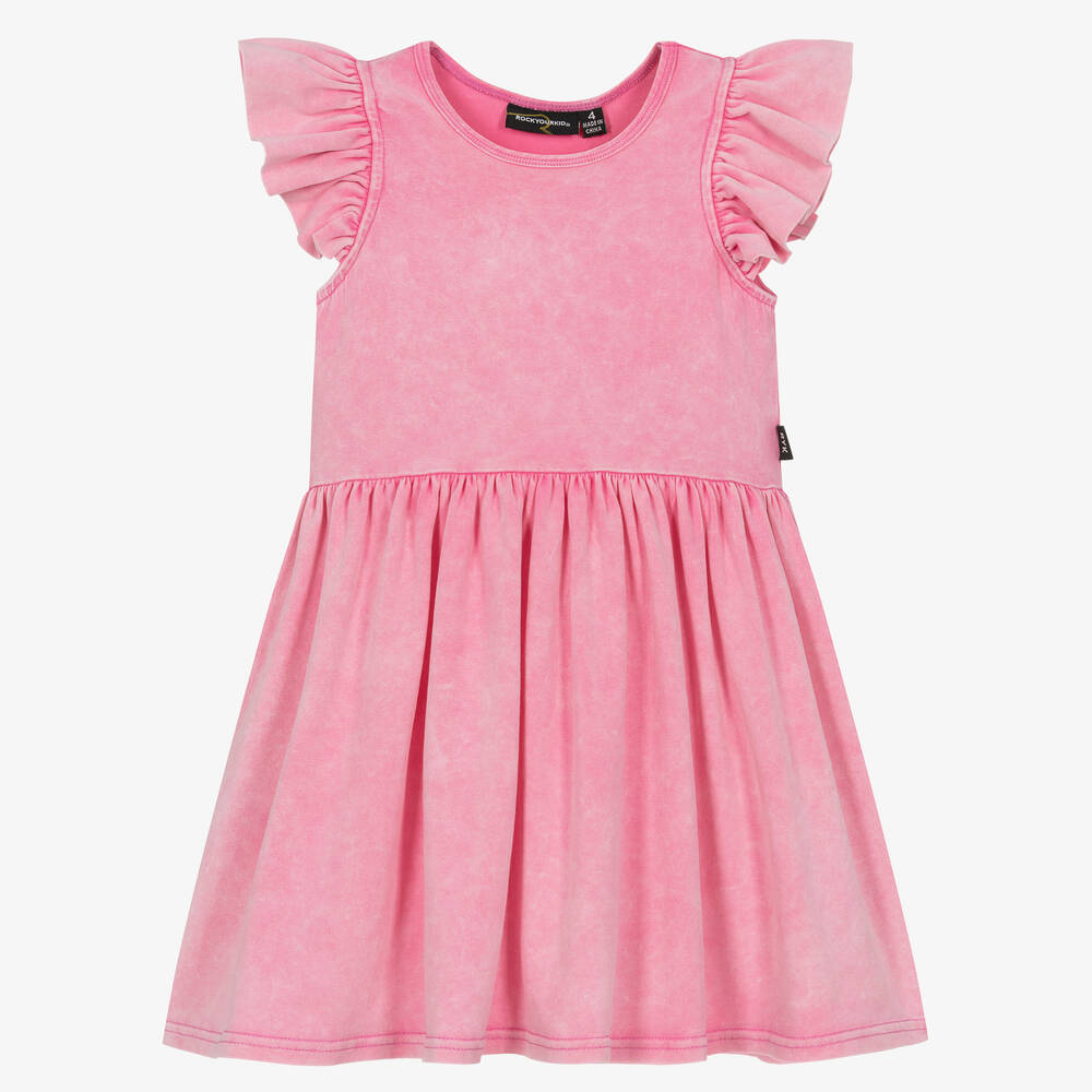 Rock Your Baby - Girls Pink Flutter Sleeve Cotton Dress | Childrensalon ...
