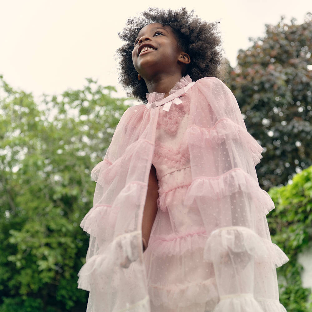 Self-Portrait - Girls Pink Gradient Tulle Cape | Childrensalon Outlet