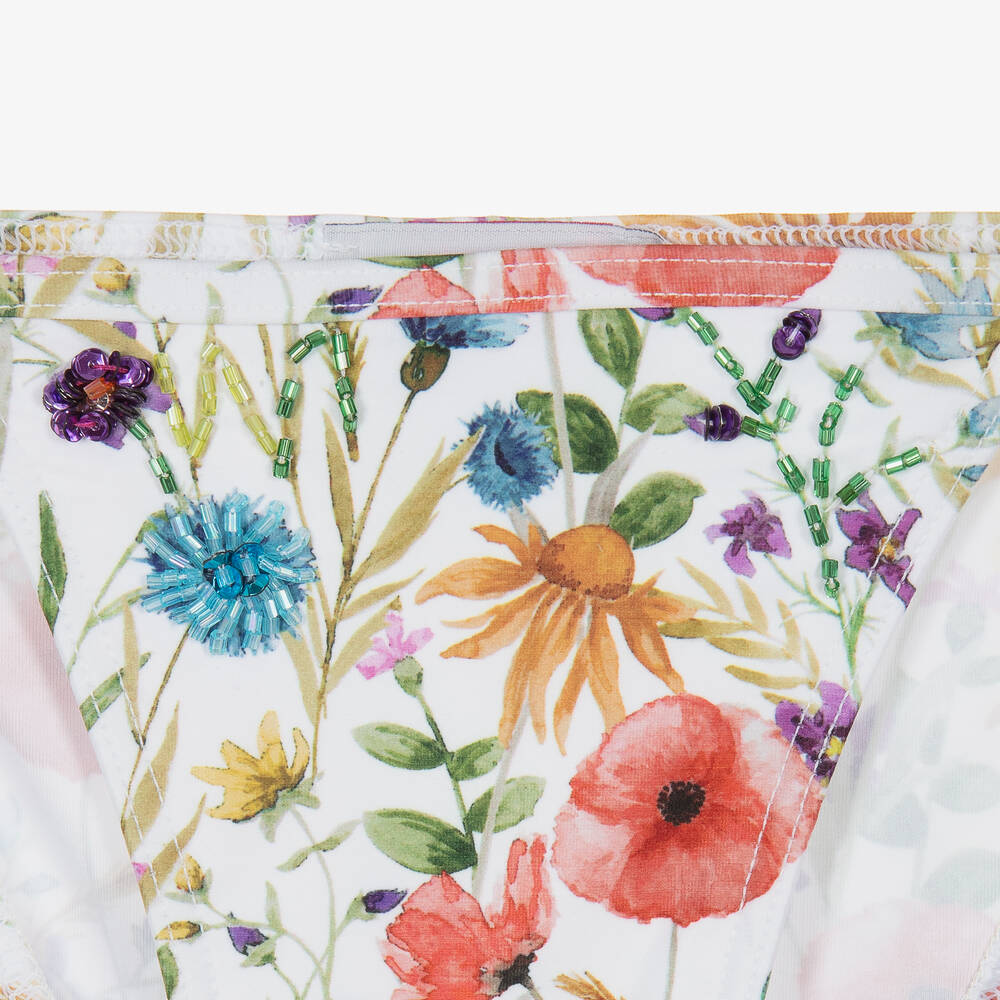 Selini Action - Girls White Beaded Floral Triangle Bikini | Childrensalon Outlet