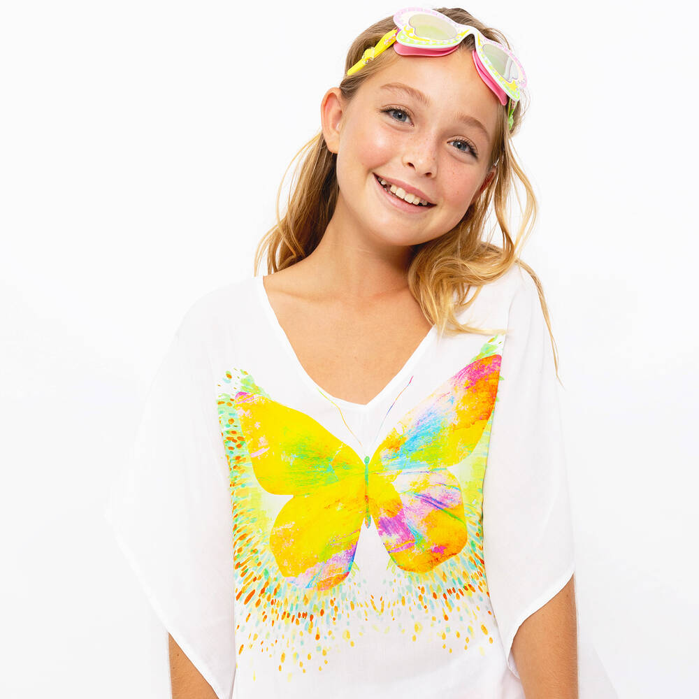 Stella Cove - Girls White Butterfly Kaftan | Childrensalon Outlet