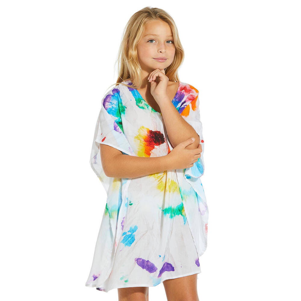 Stella Cove - Girls White Rainbow Tie-Dye Kaftan | Childrensalon Outlet
