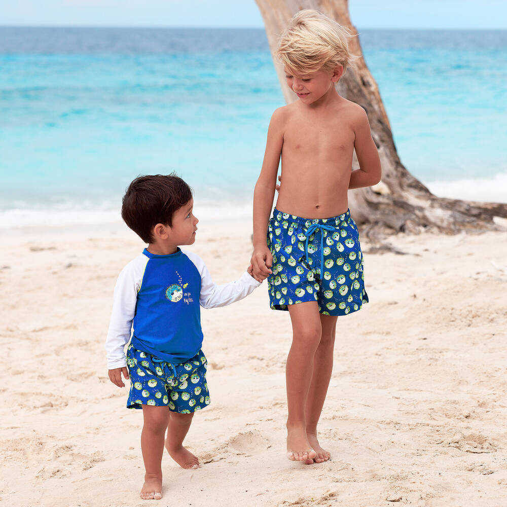 Sunuva - Boys Blue Puffer Fish Swim Shorts | Childrensalon Outlet