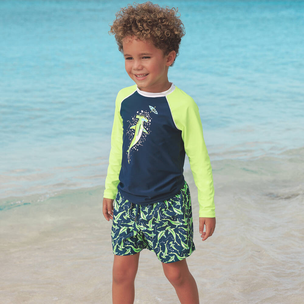 Sunuva - Boys Blue Shark Swim Top | Childrensalon Outlet