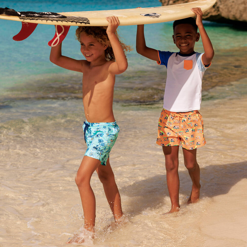 Sunuva - Boys White & Blue Colourblock Swim Top | Childrensalon Outlet
