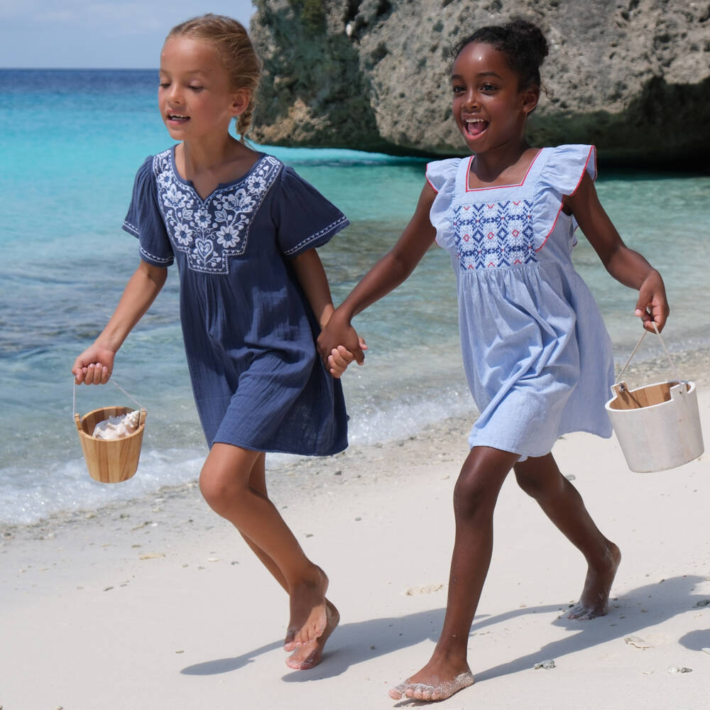 Sunuva - Girls Blue Stripe Cotton Dress | Childrensalon Outlet