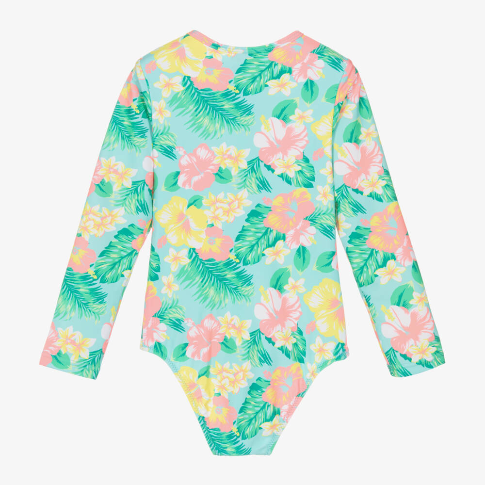 Sunuva - Girls Green Floral Print Swimsuit | Childrensalon Outlet