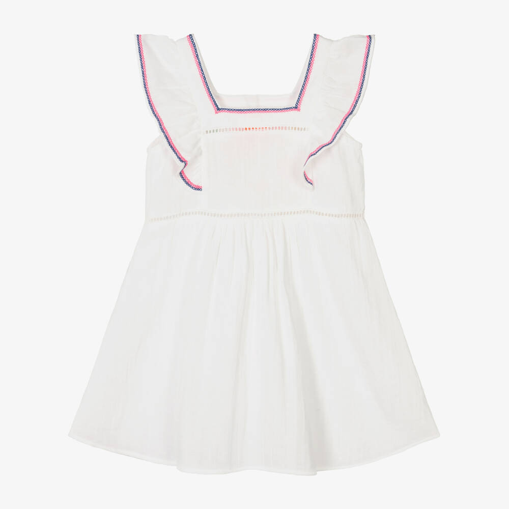 Sunuva - Girls White Cross Stitch Cotton Dress | Childrensalon Outlet