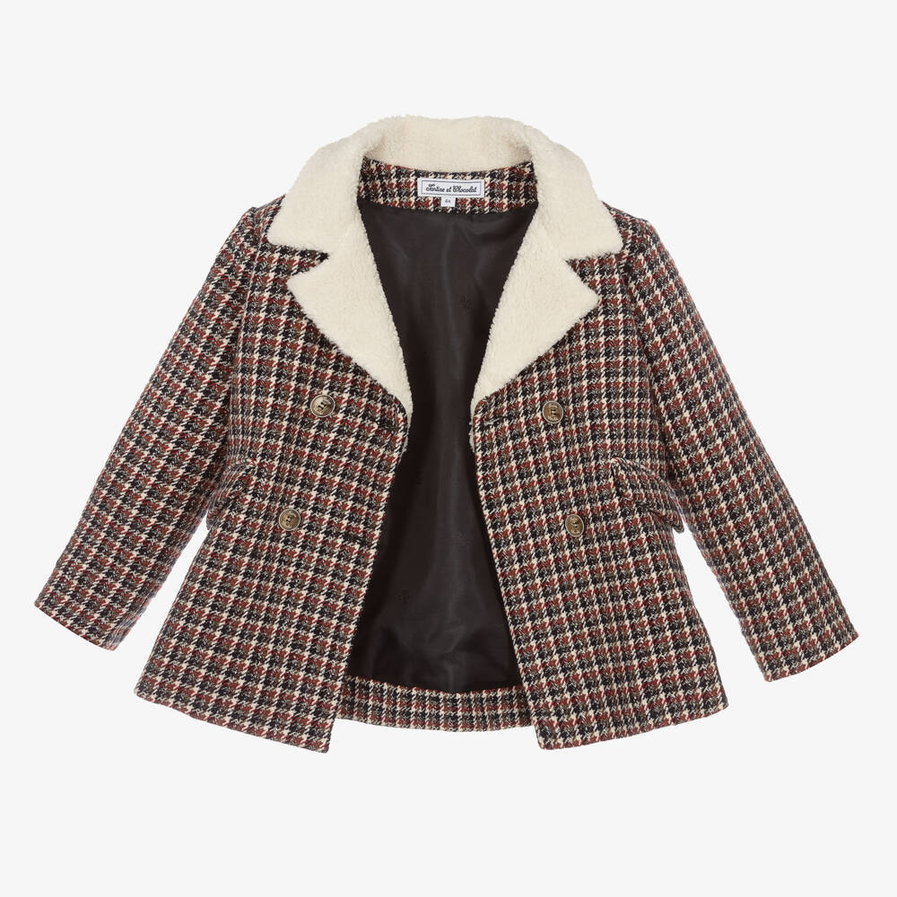 Tartine et Chocolat - Girls Blue & Red Check Jacket | Childrensalon Outlet