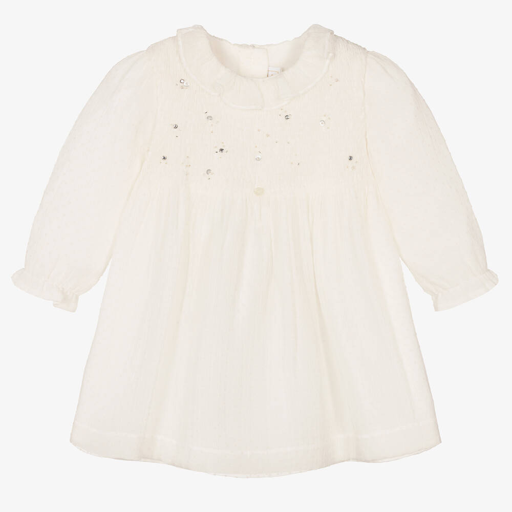 Tartine et Chocolat - Robe ivoire en soie fille | Childrensalon Outlet