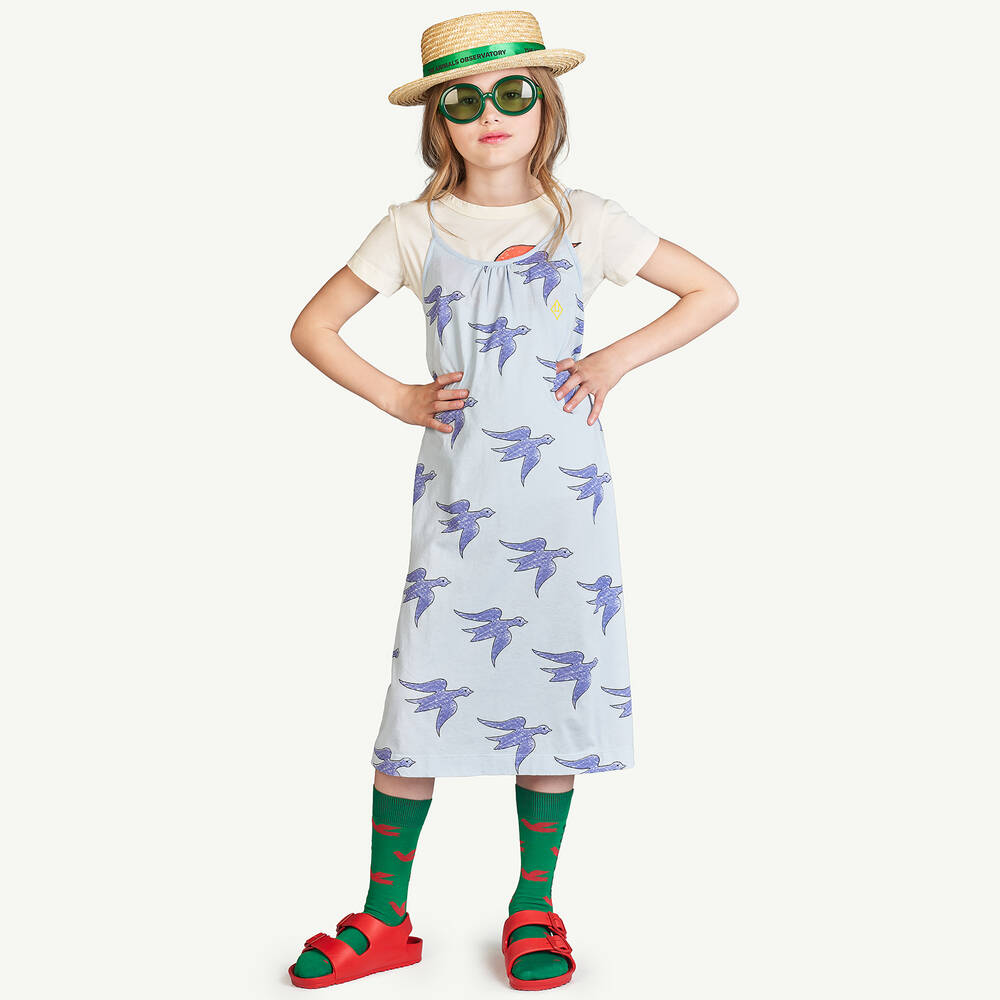 The Animals Observatory - Girls Blue Cotton Bird Dress | Childrensalon ...