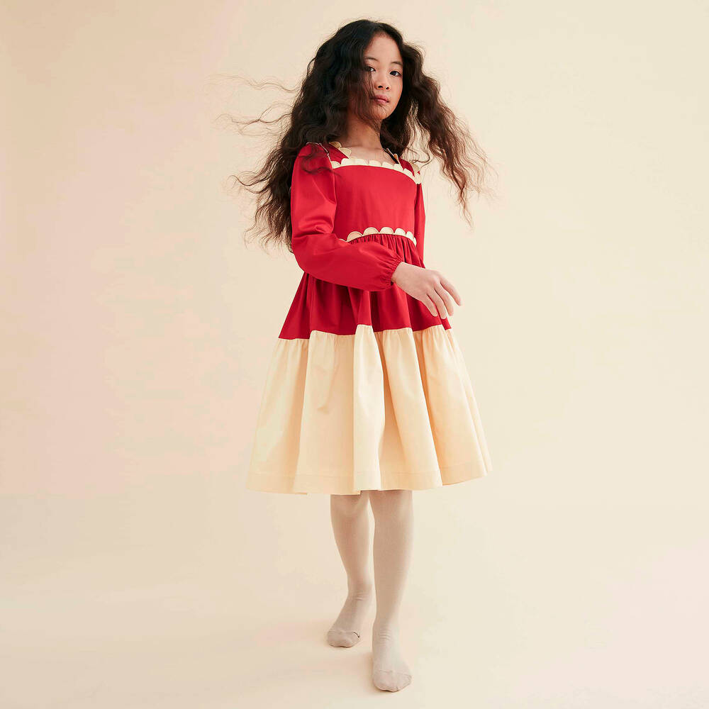 The Middle Daughter - Teen Girls Red & Ivory Scallop Dress ...
