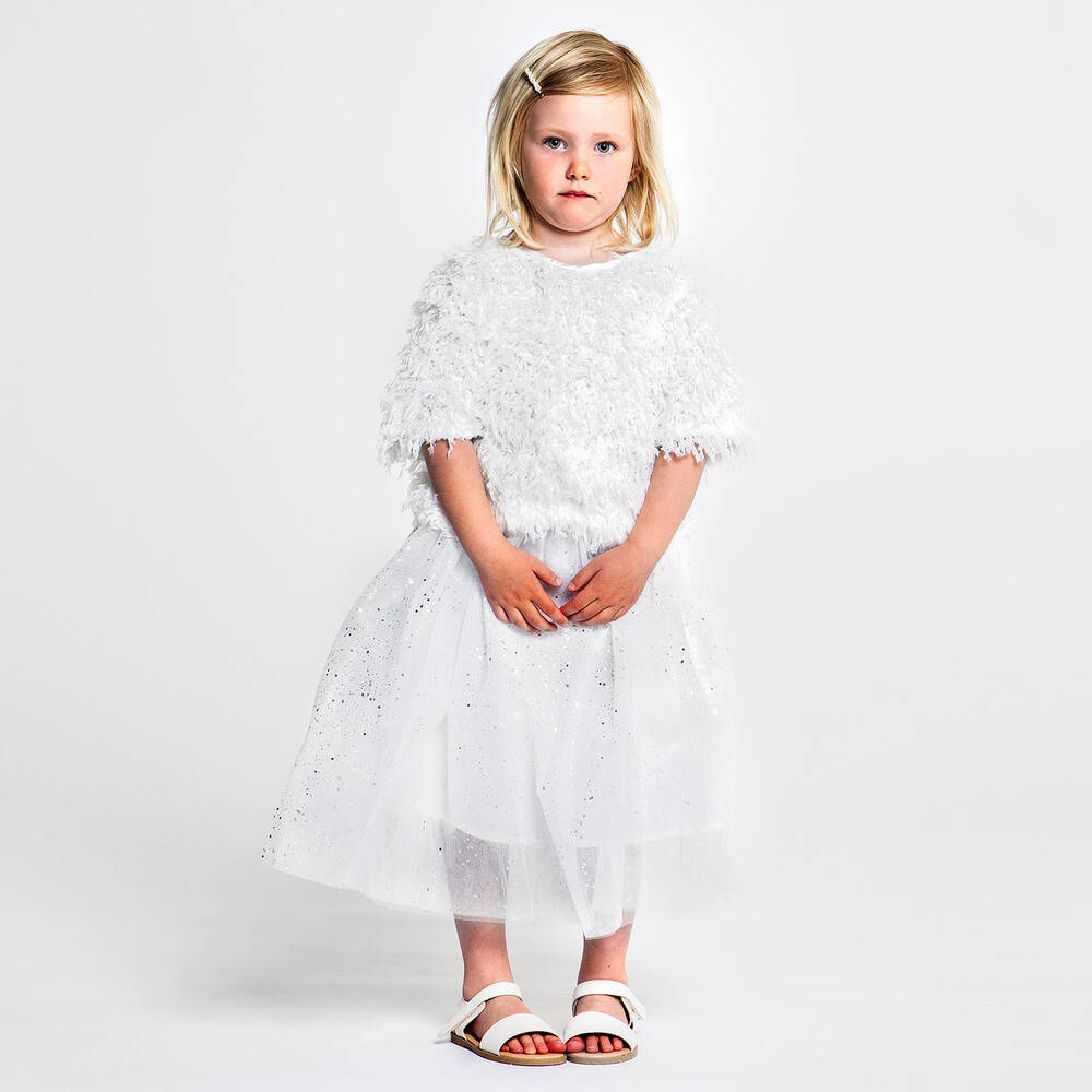 The Tiny Universe - Girls White Fluffy T-Shirt | Childrensalon Outlet