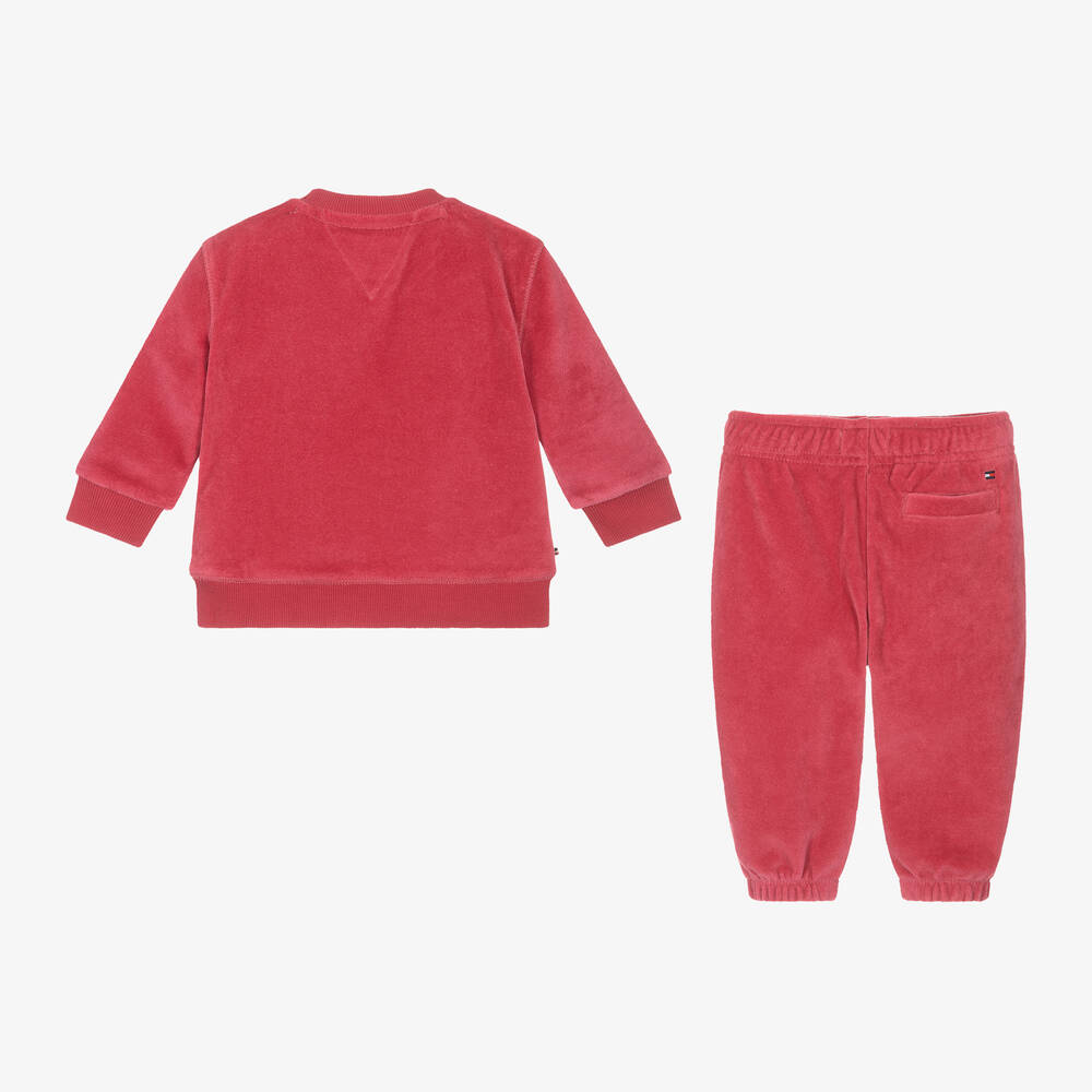 Tommy Hilfiger - Baby Girls Pink Velour Tracksuit | Childrensalon Outlet