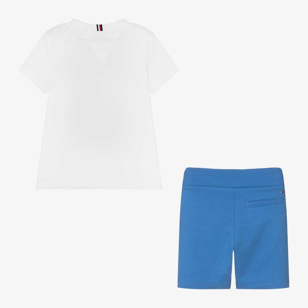 Tommy Hilfiger - Boys Blue & White Cotton Shorts Set | Childrensalon Outlet