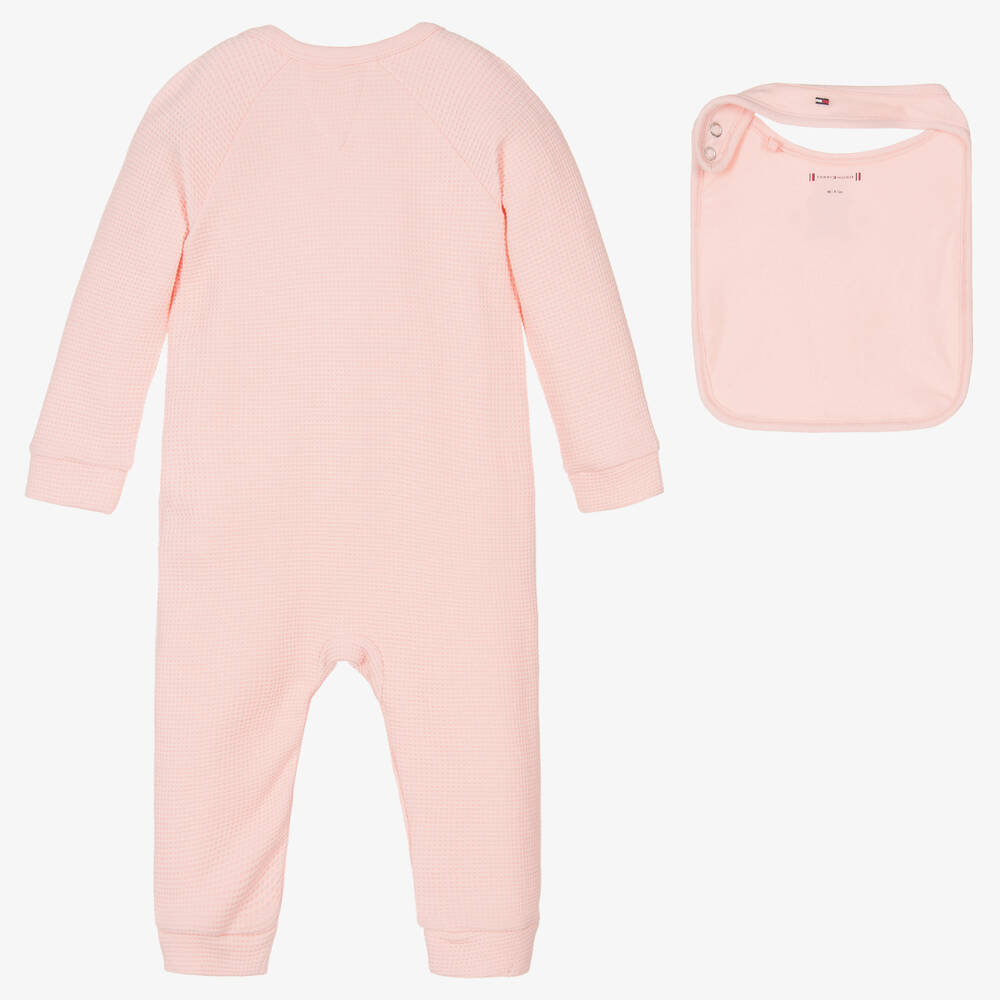 Tommy Hilfiger - Girls Pink Cotton Babysuit & Bib Set | Childrensalon Outlet