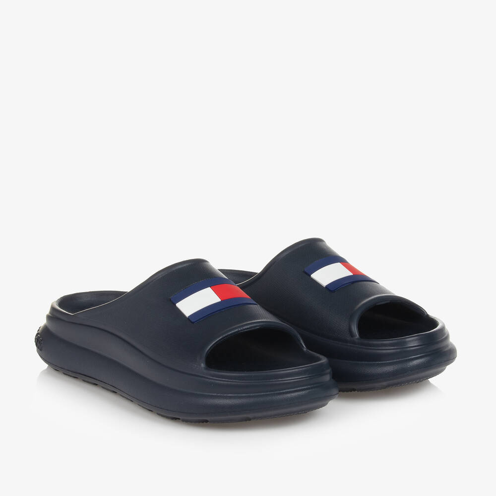 Tommy Hilfiger Navy Blue Rubber Flag Logo Sliders Childrensalon Outlet