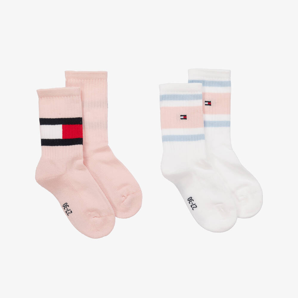Tommy Hilfiger - Pink & White Cotton Flag Socks (2 Pack) | Childrensalon Outlet