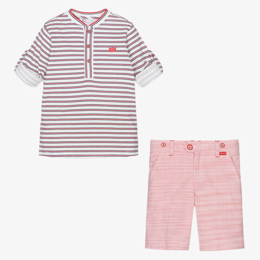 Tutto Piccolo - Boys Red Striped Shorts Set | Childrensalon Outlet