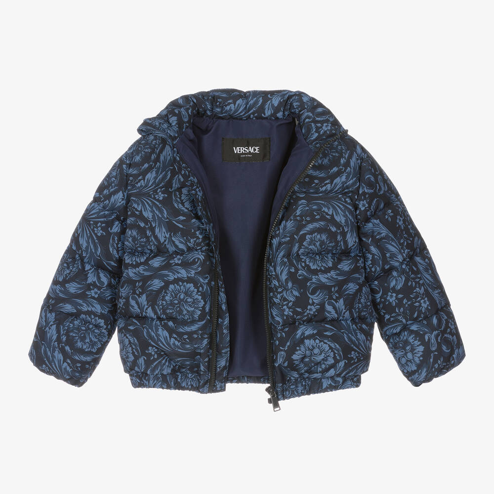 Versace - Boys Blue Barocco Puffer Jacket | Childrensalon Outlet