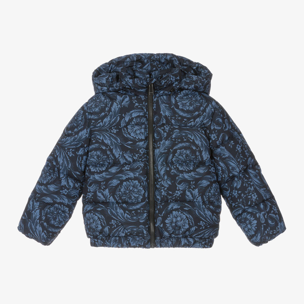 Versace - Boys Blue Barocco Puffer Jacket | Childrensalon Outlet