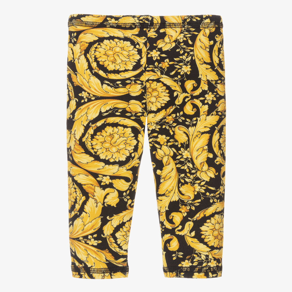 Versace Girls Black Cotton Barocco Leggings Childrensalon Outlet