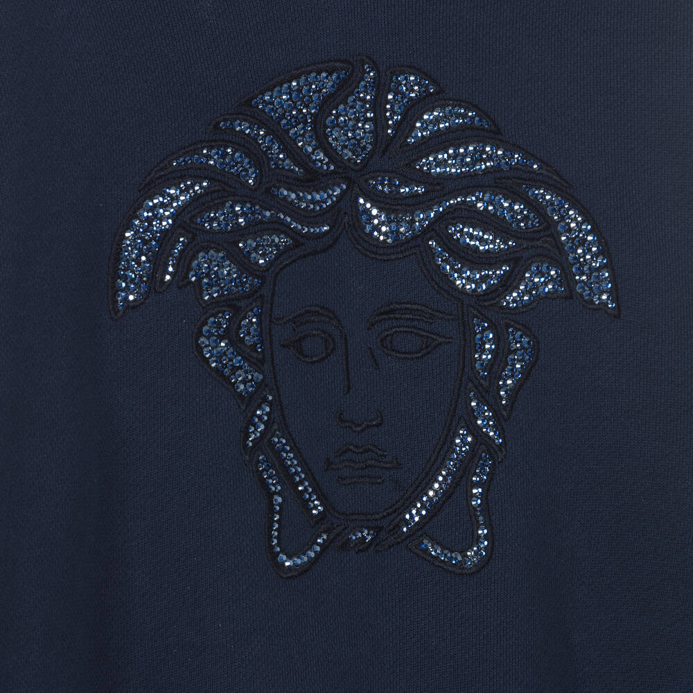 Versace - Girls Blue Cotton Medusa Sweatshirt Dress | Childrensalon Outlet