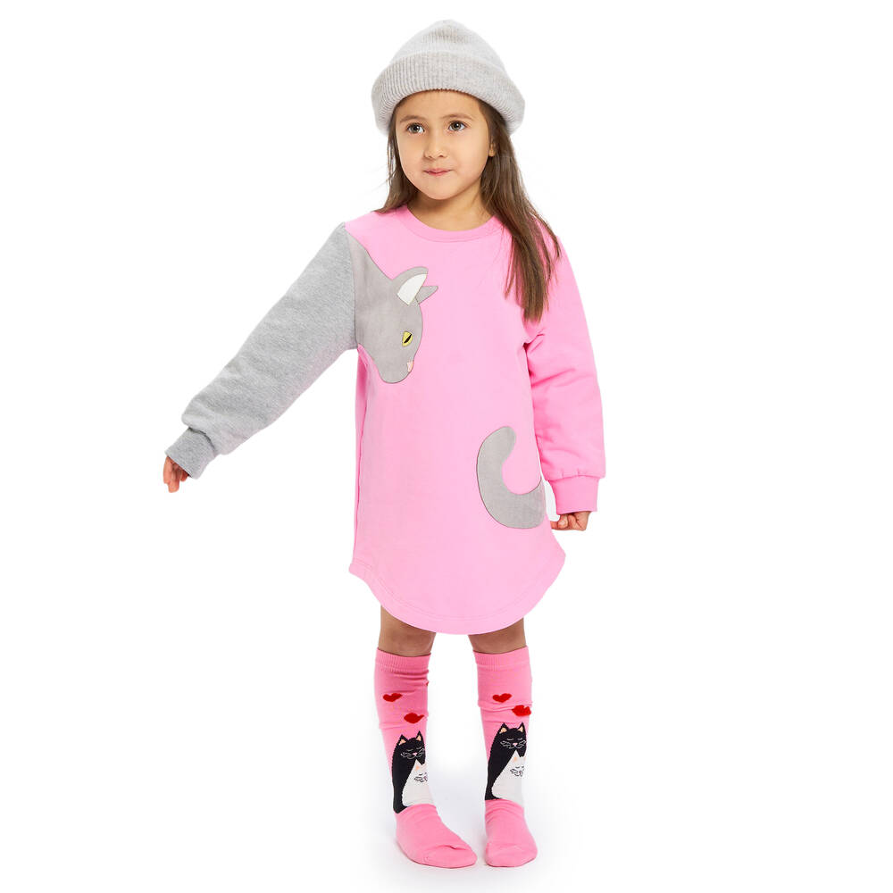 Wauw Capow - Girls Pink Cat Knee Socks | Childrensalon Outlet
