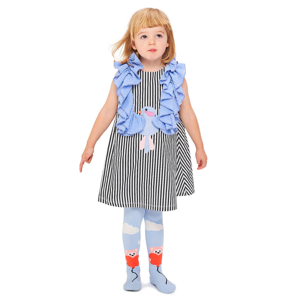 Wauw Capow - Girls White & Black Stripe Dress | Childrensalon Outlet