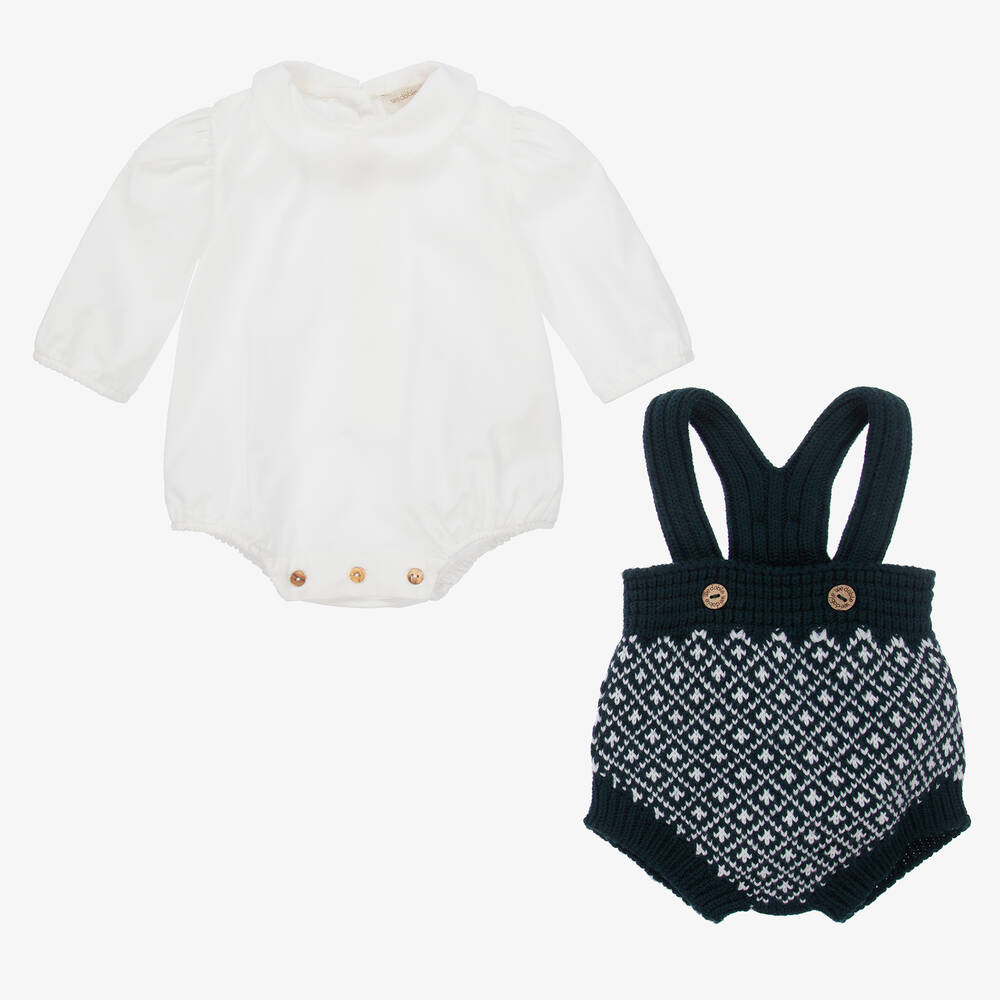 Wedoble - Blue Wool Baby Shorts Set | Childrensalon Outlet